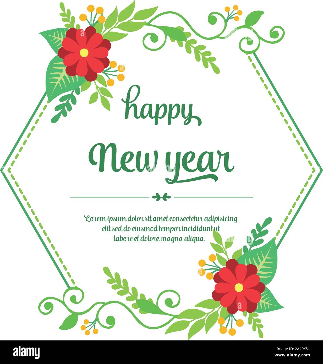 Card happy new year, with beautiful red flower frame. Vector Stock ...