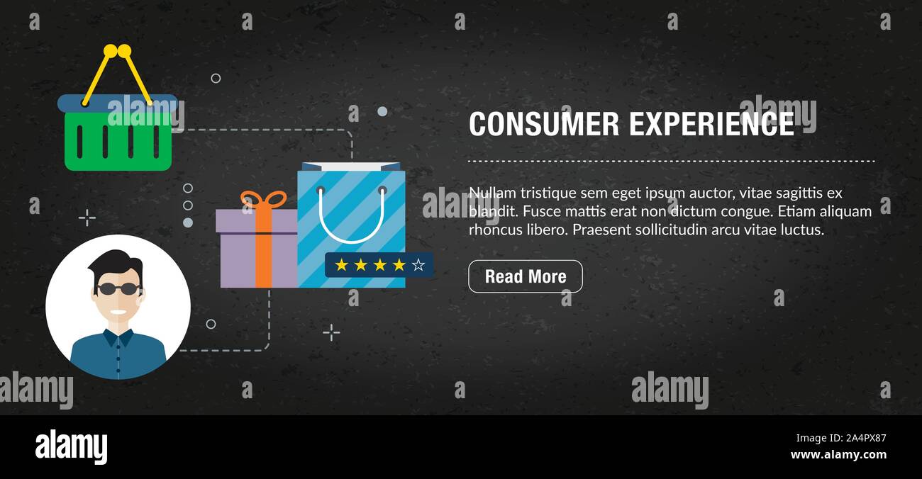 Consumer experience, banner internet with icons in vector. Web banner ...