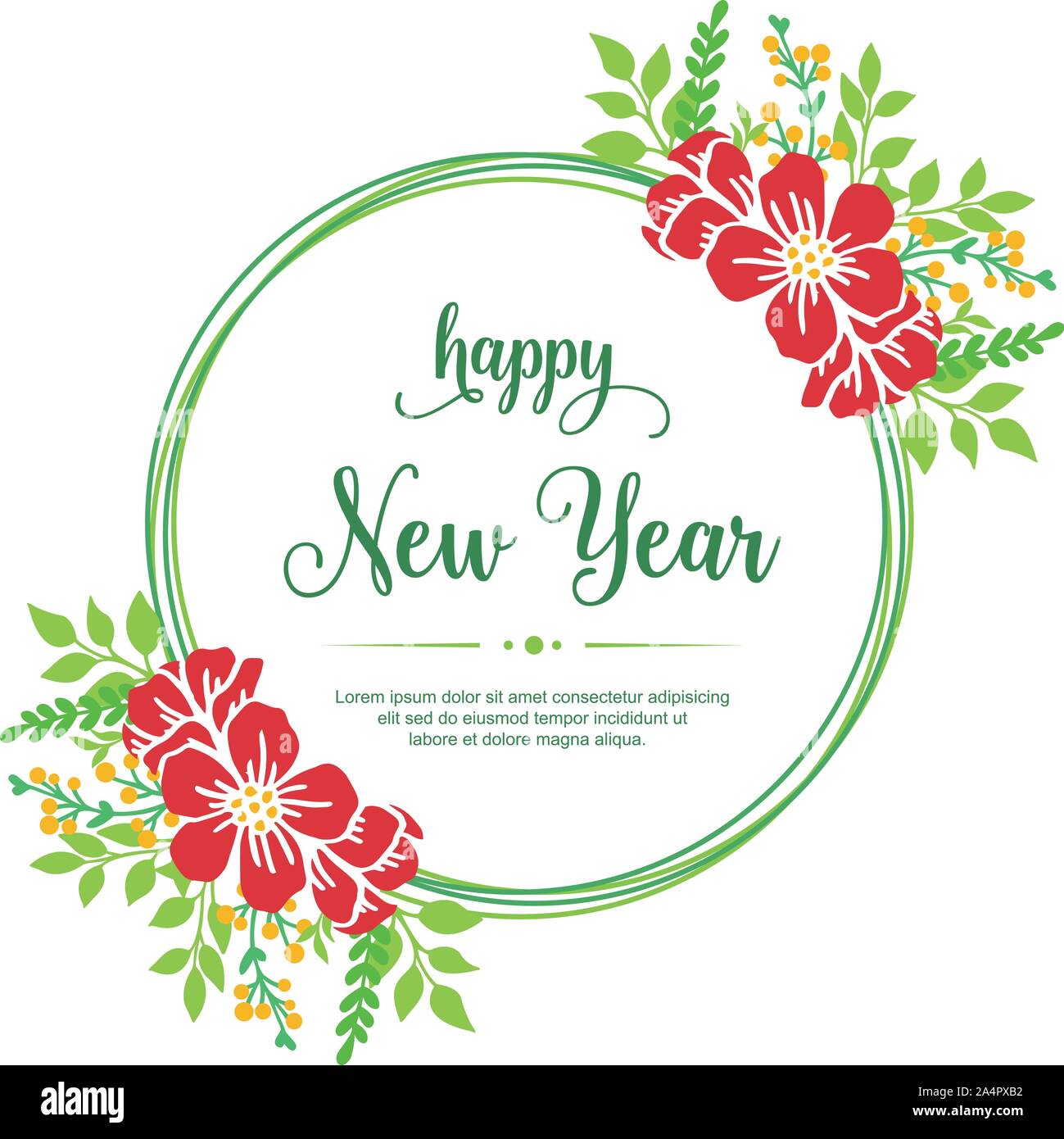 Invitation card happy new year, with abstract red wreath frame. Vector ...