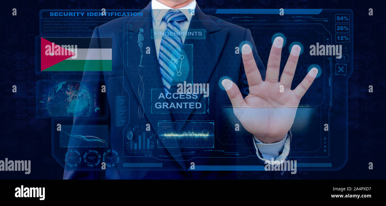 Finger Print Biometric Scanning Identification System. Businessman scan ...