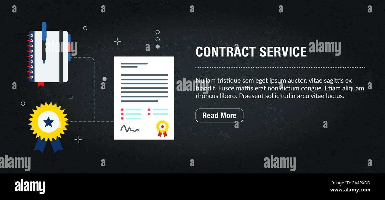 Contract service, banner internet with icons in vector. Web banner ...