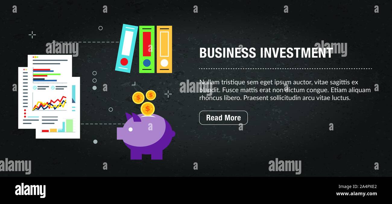 Business investment, banner internet with icons in vector. Web banner ...