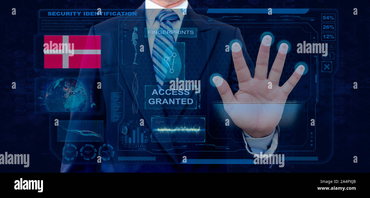 Finger Print Biometric Scanning Identification System. Businessman scan ...