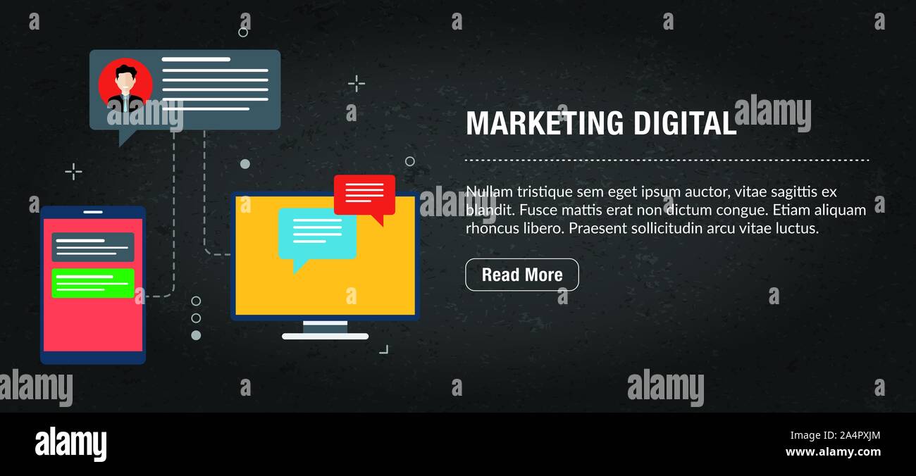 Marketing digital concept banner internet with icons in vector. Web ...