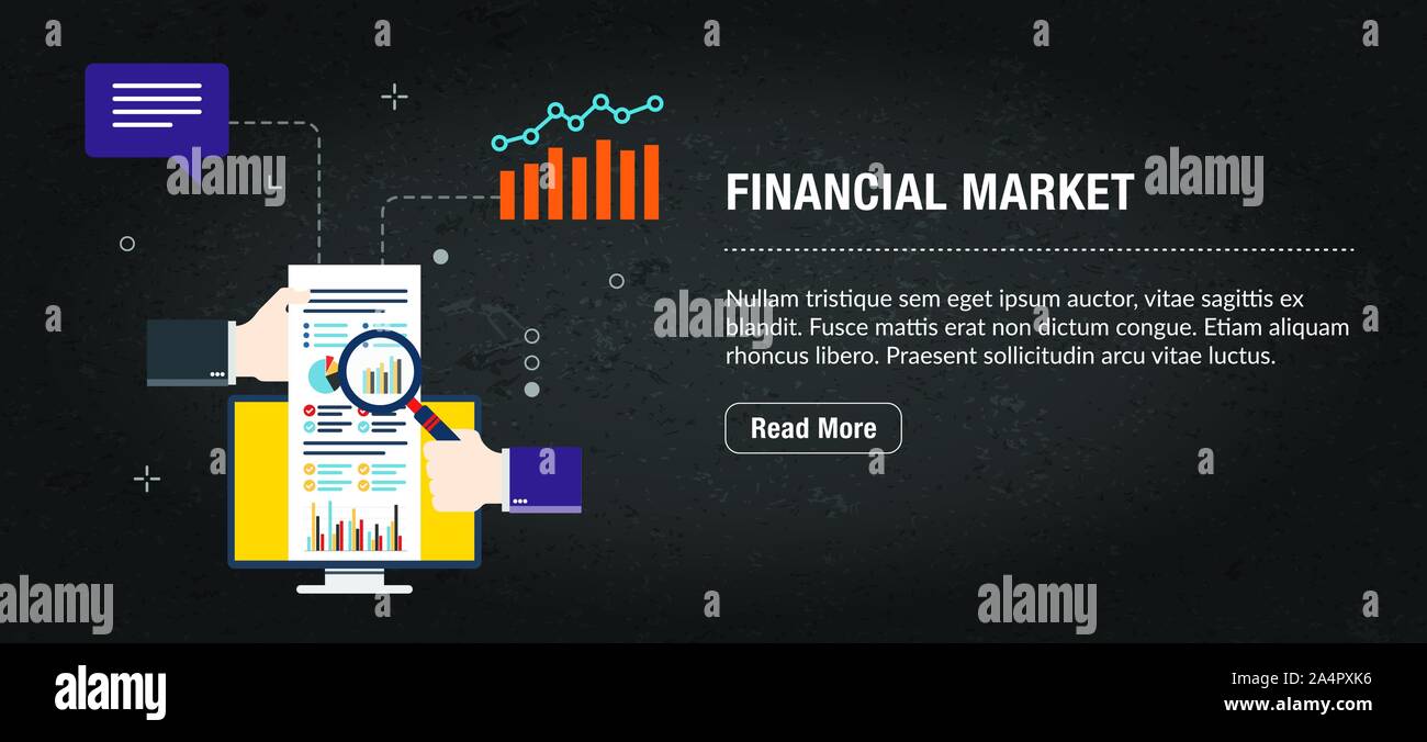 Financial market, banner internet with icons in vector. Web banner ...