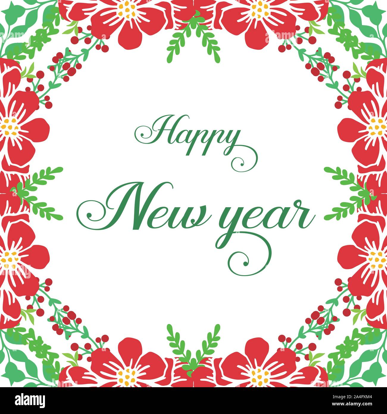 Template of card happy new year, with art of red flower frame. Vector ...