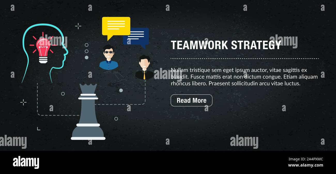Teamwork strategy, banner internet with icons in vector. Web banner ...