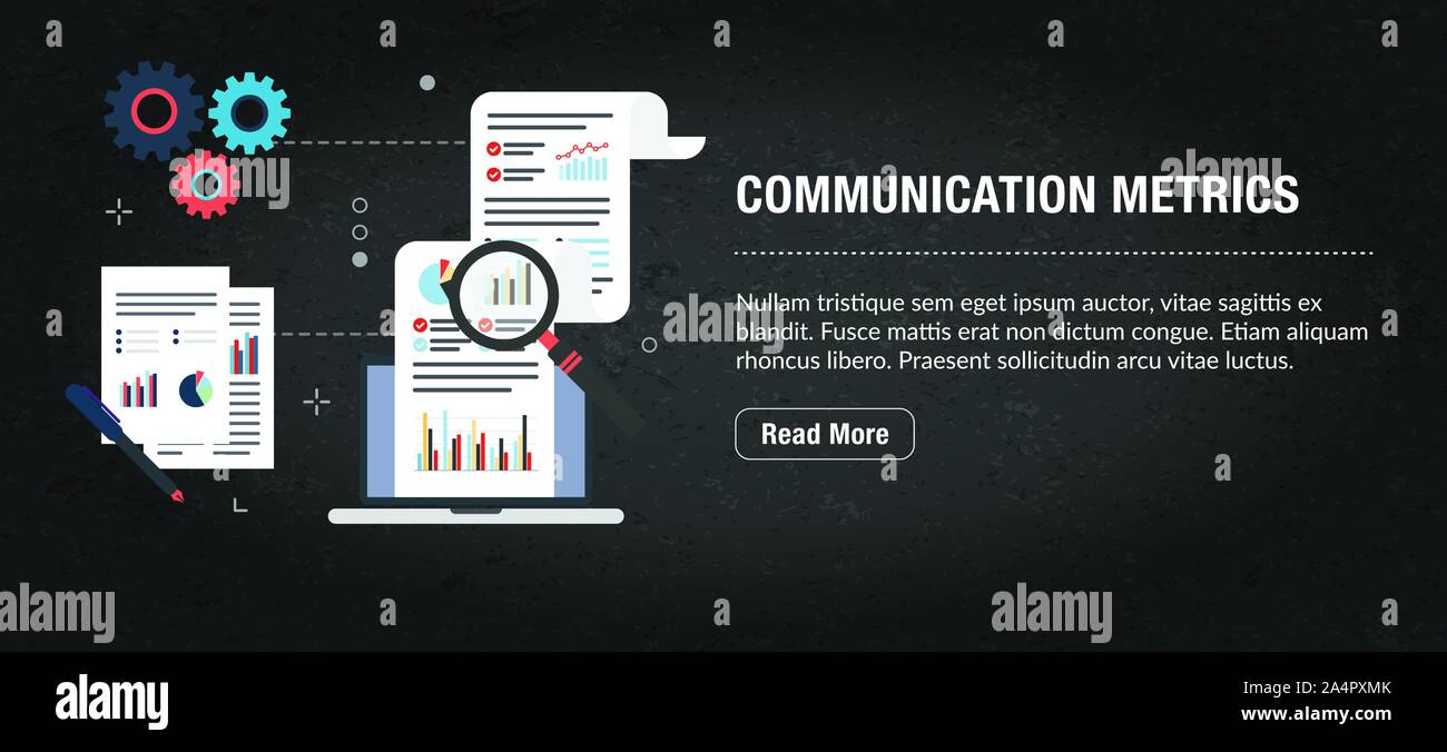 Communication metrics, banner internet with icons in vector. Web banner ...