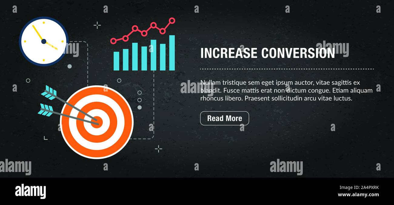 Increase conversion, banner internet with icons in vector. Web banner ...