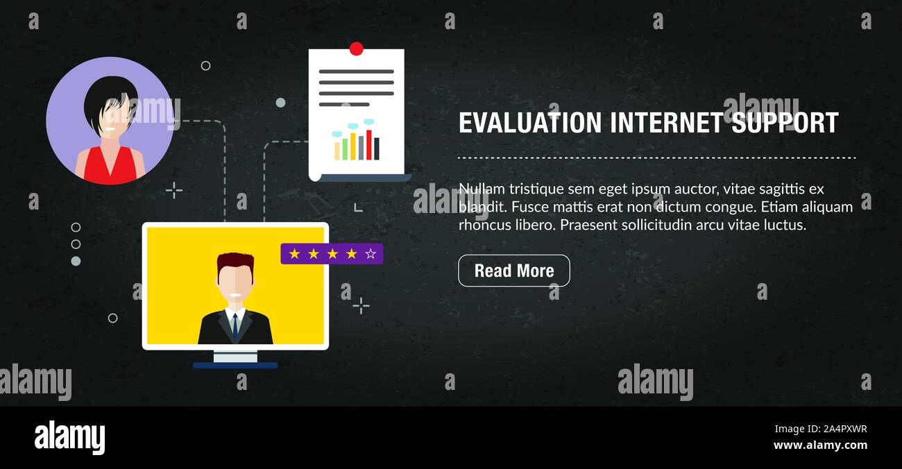 Evaluation internet support, banner internet with icons in vector. Web ...