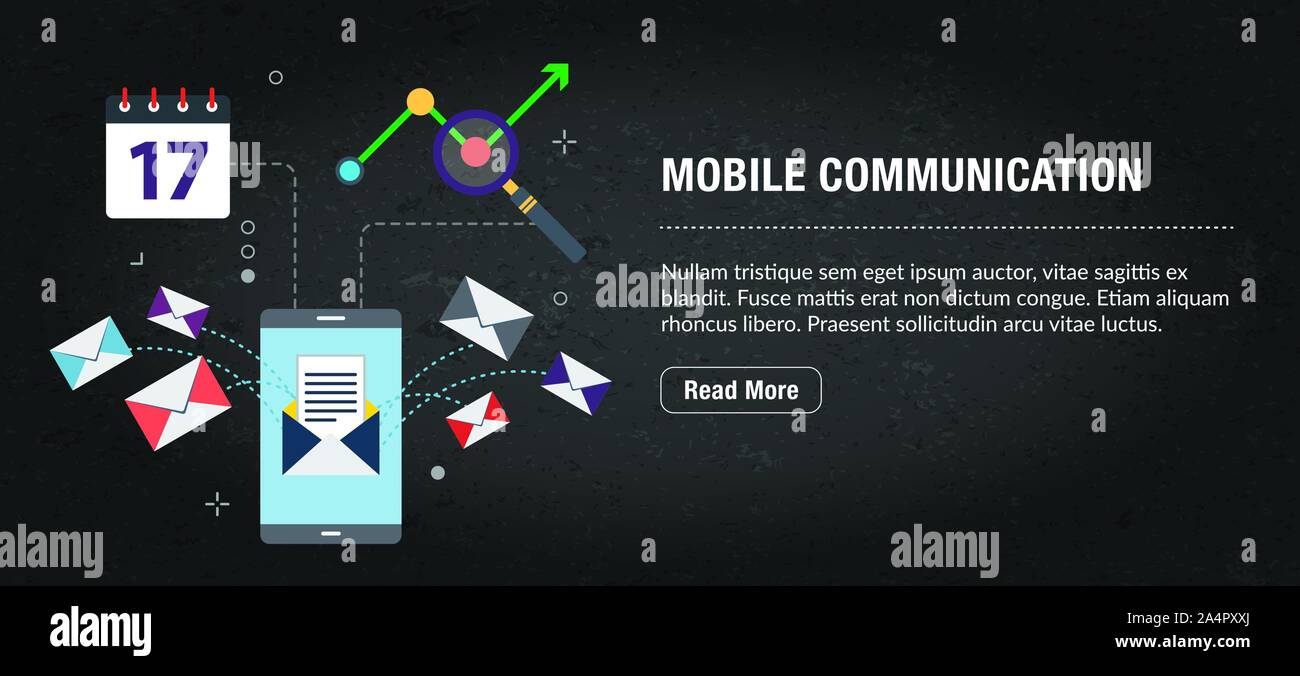 Mobile communication, banner internet with icons in vector. Web banner ...