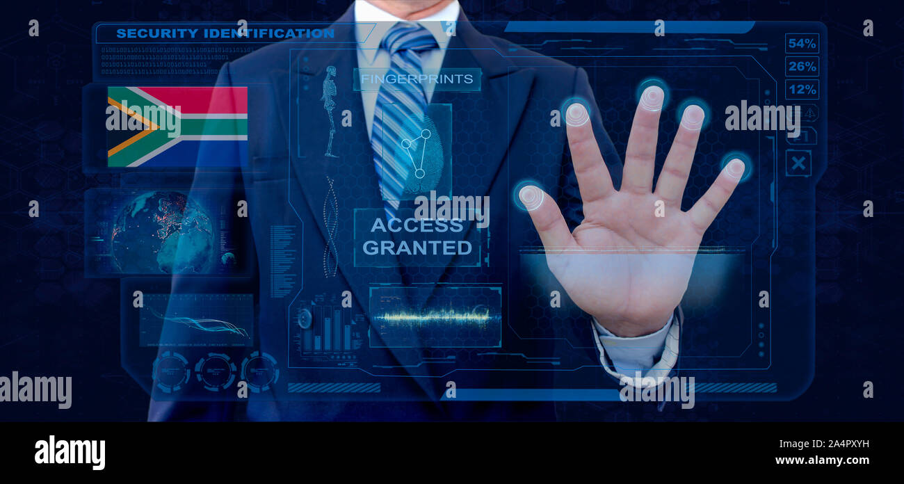 Finger Print Biometric Scanning Identification System. Businessman scan ...