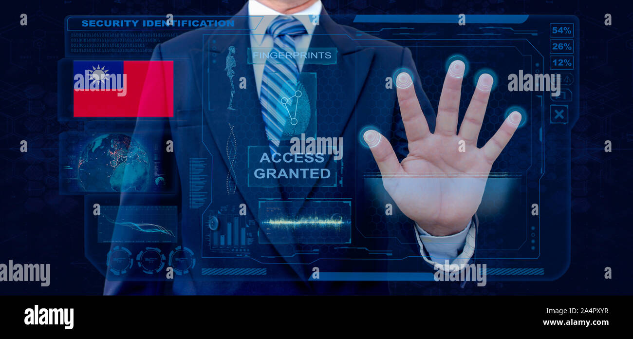Finger Print Biometric Scanning Identification System. Businessman scan ...