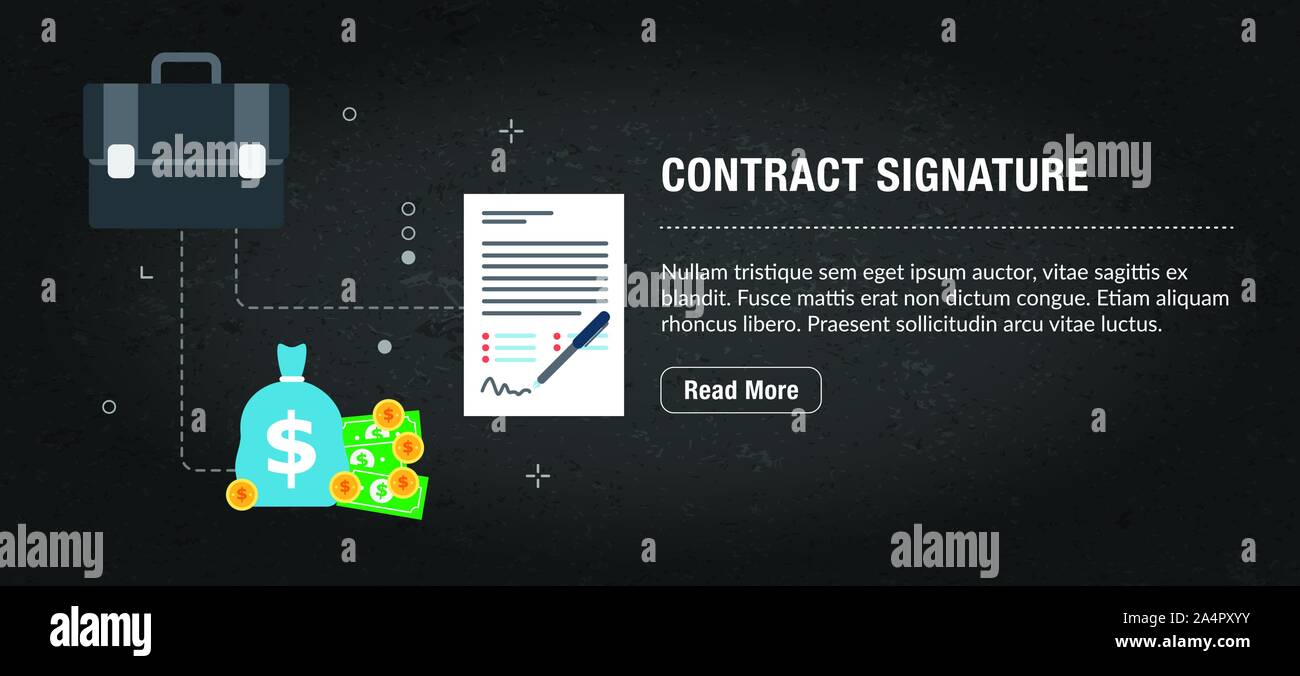 Contract signature concept of banner internet with icons in vector. Web ...