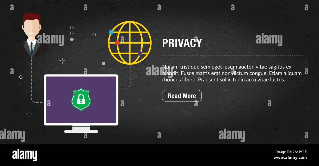 Privacy, banner internet with icons in vector. Web banner template for ...