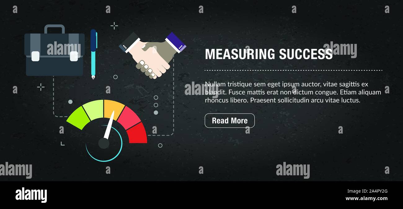 Measuring success, banner internet with icons in vector. Web banner ...