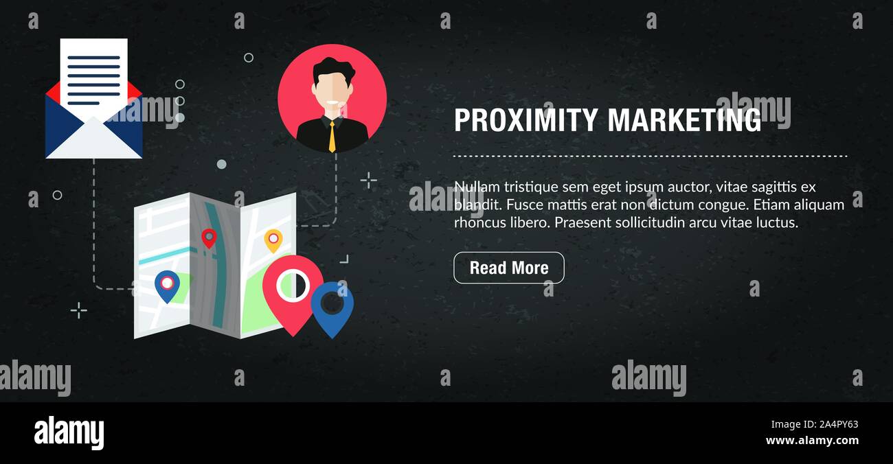 Proximity marketing, banner internet with icons in vector. Web banner ...