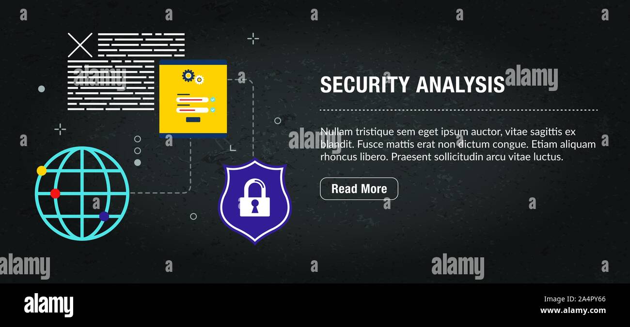 Security analysis, banner internet with icons in vector. Web banner ...