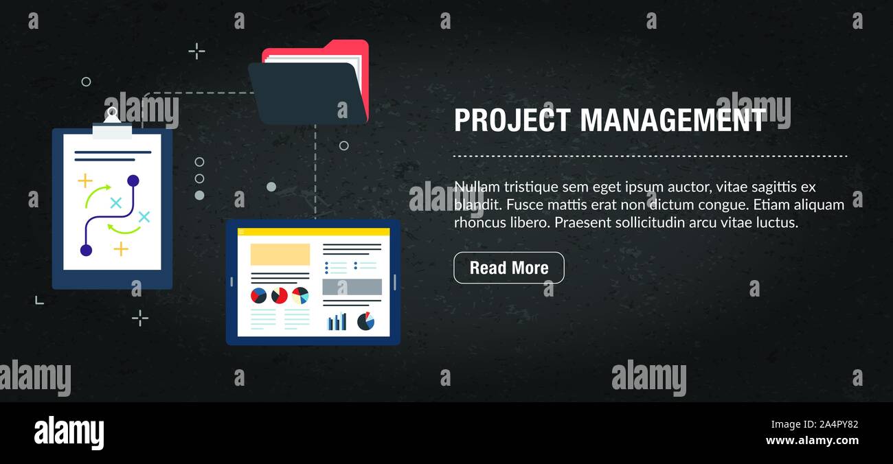 Project management, banner internet with icons in vector. Web banner ...
