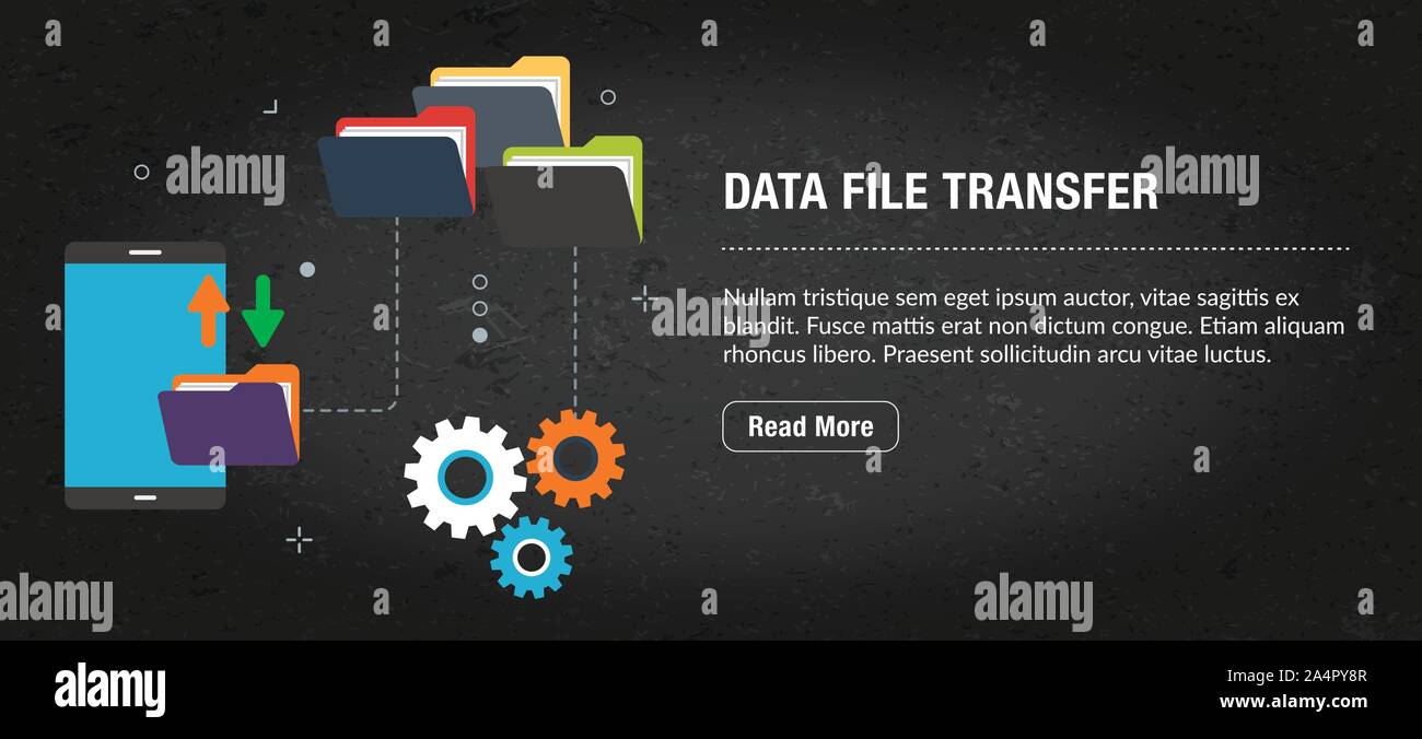 Data file transfer, banner internet with icons in vector. Web banner ...