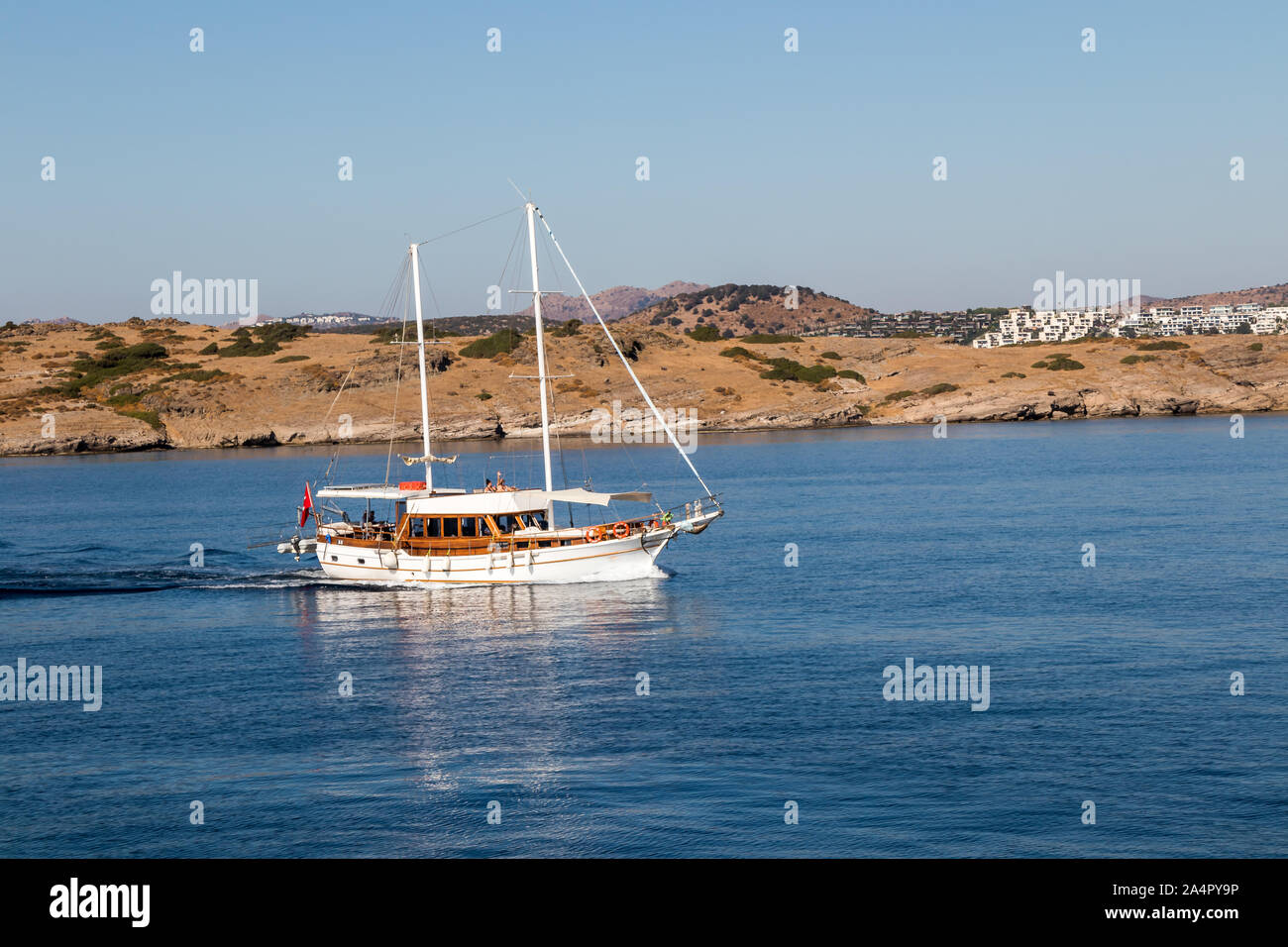 Traditional Turkish gulet sailing in the Aegean near Bodrum Stock Photo ...