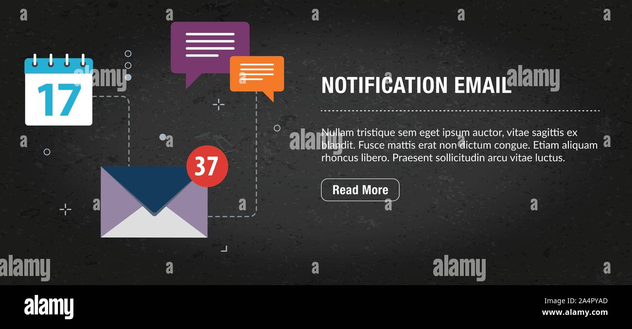 Notification email, banner internet with icons in vector. Web banner ...