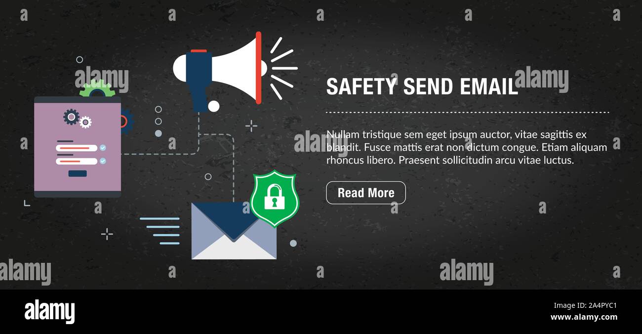 Safety send email, banner internet with icons in vector. Web banner ...