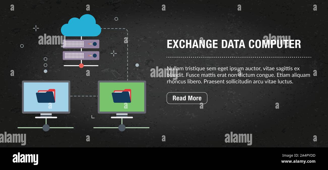 Exchange data computer, banner internet with icons in vector. Web ...