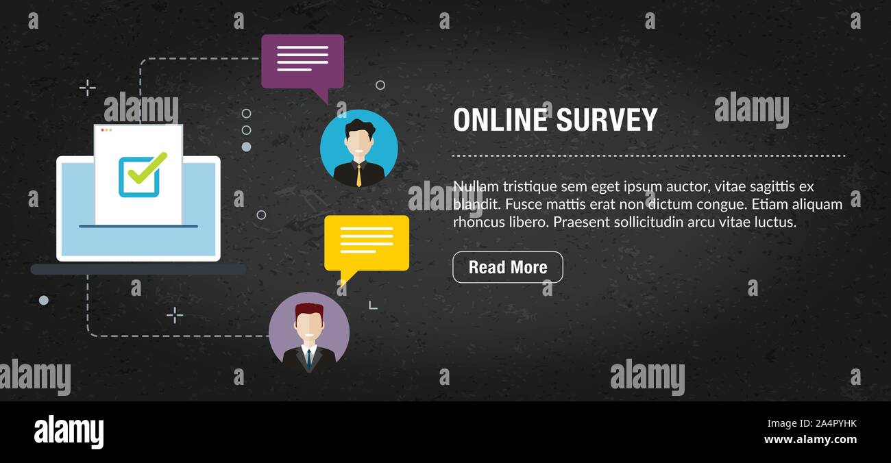 Online survey concept. Internet banner with icons in vector. Web banner ...
