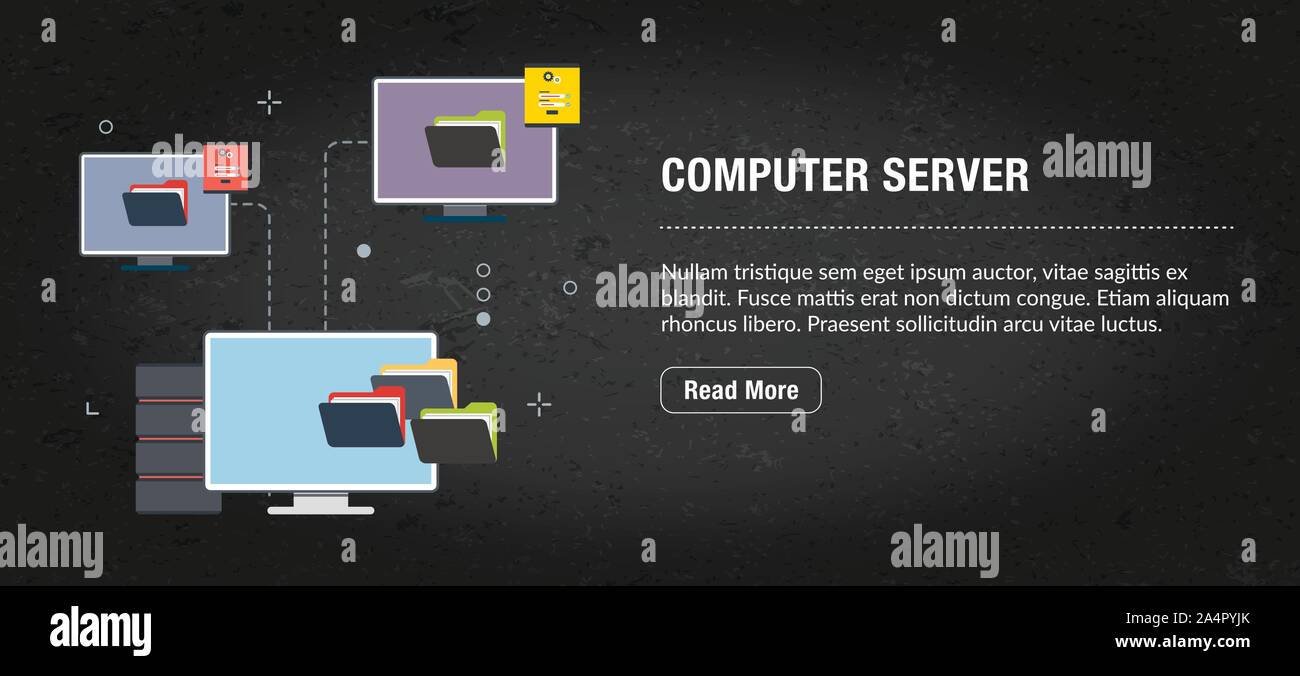 Computer server, banner internet with icons in vector. Web banner ...