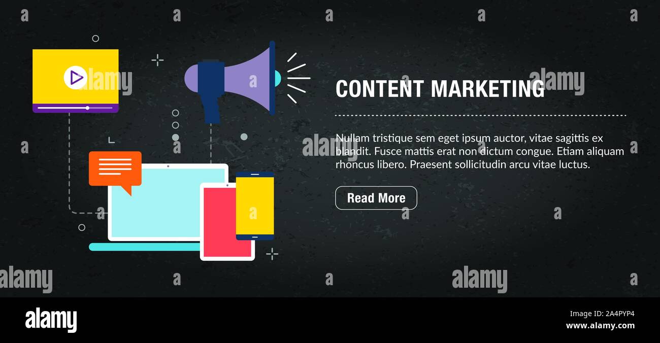 Content marketing, banner internet with icons in vector. Web banner ...