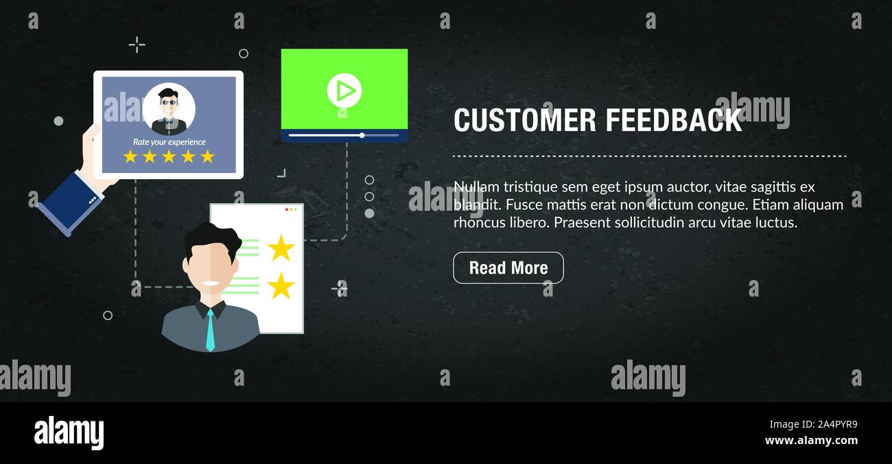 Customer feedback concept. Internet banner with icons in vector. Web ...