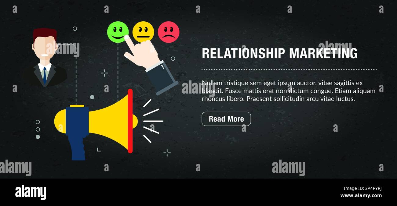 Relationship marketing, banner internet with icons in vector. Web ...
