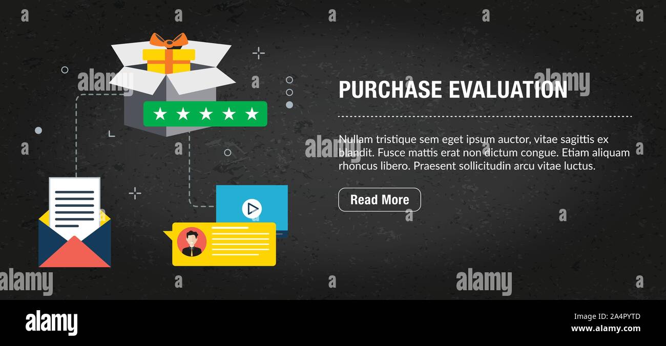 Purchase evaluation concept. Internet banner with icons in vector. Web ...