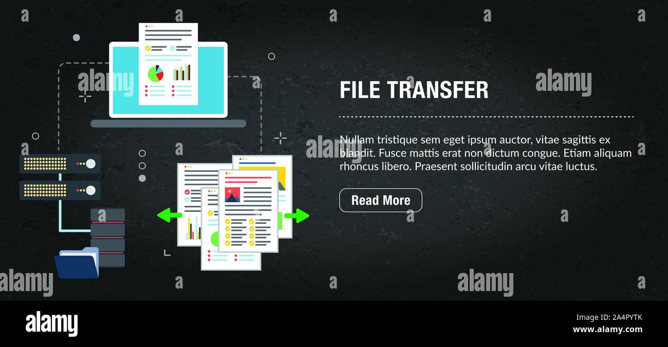 File transfer concept. Internet banner with icons in vector. Web banner ...