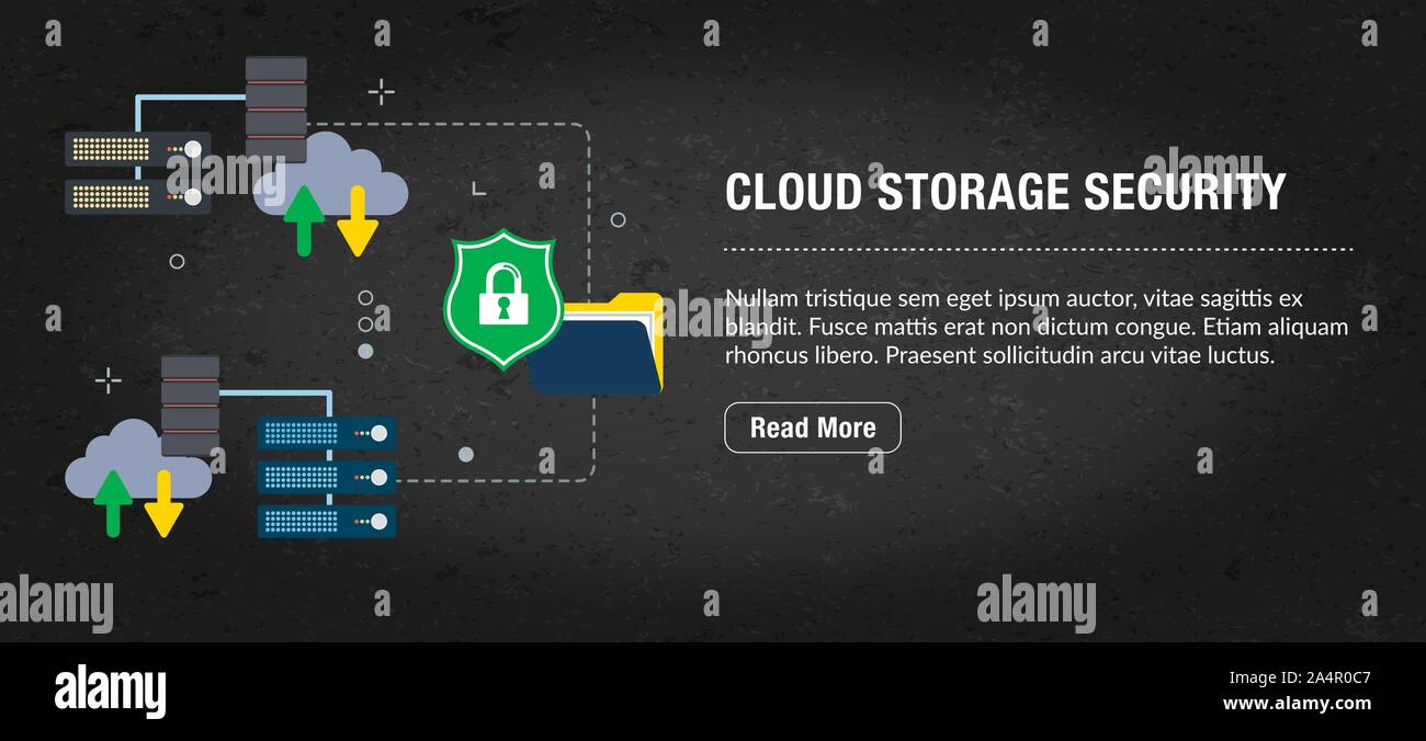 Cloud storage security concept. Internet banner with icons in vector. Web banner for business ...