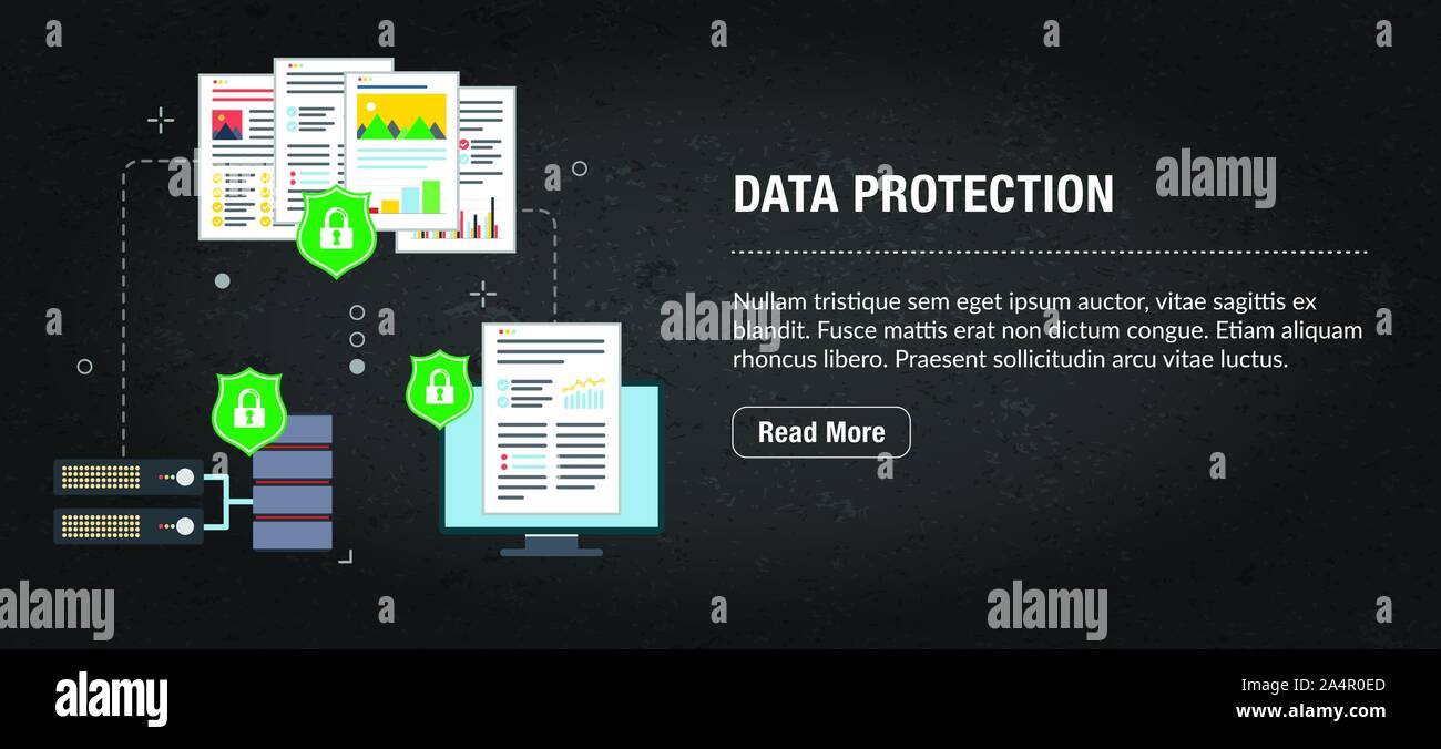 Data protection concept. Internet banner with icons in vector. Web ...