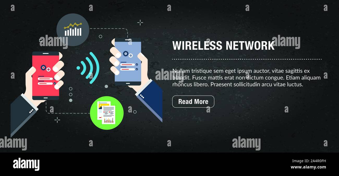 Wireless network concept. Internet banner with icons in vector. Web ...