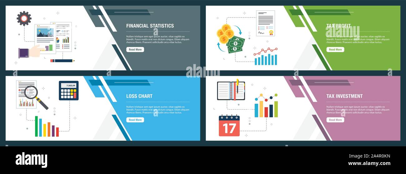 Vector set of vertical web banners with financial statistics, tax ...