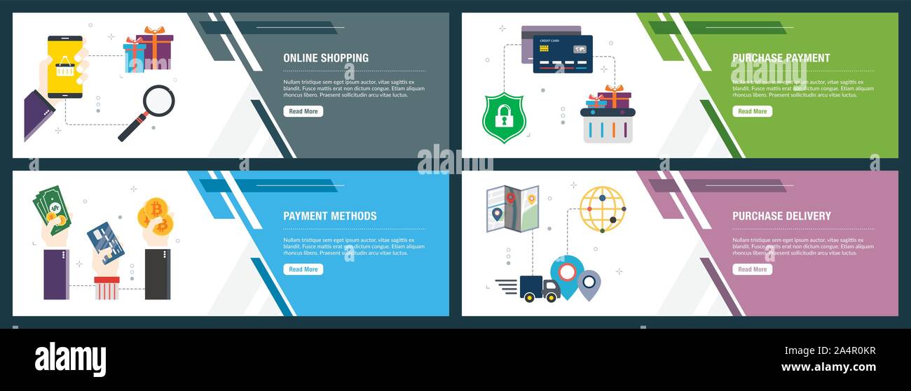 Vector set of vertical web banners with online shopping, purchase ...