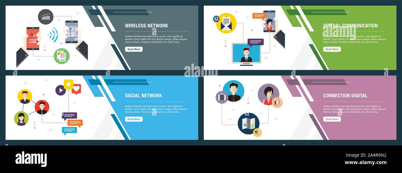 Vector set of vertical web banners with wireless network, virtual ...