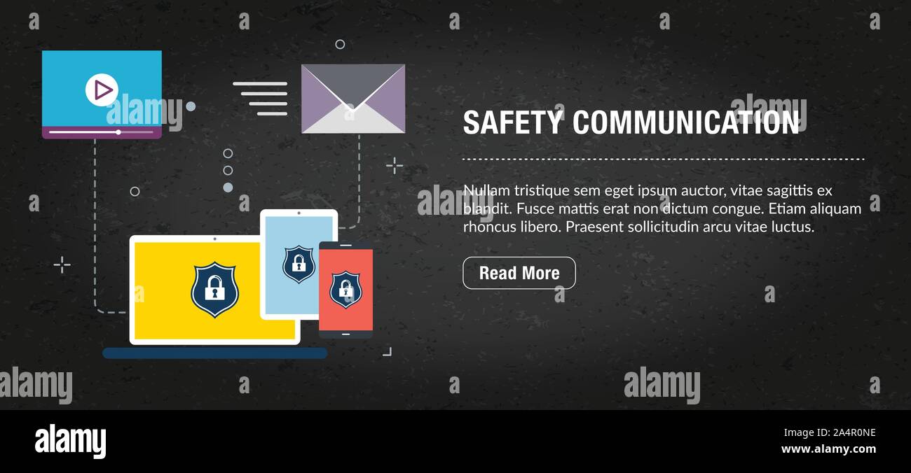 Safety communication, banner internet with icons in vector. Web banner ...