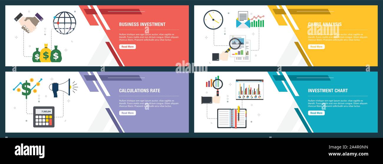 Vector set of vertical web banners with business investment, chart ...