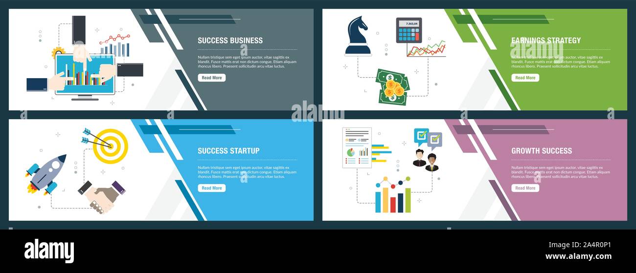 Vector set of vertical web banners with success business, earnings ...