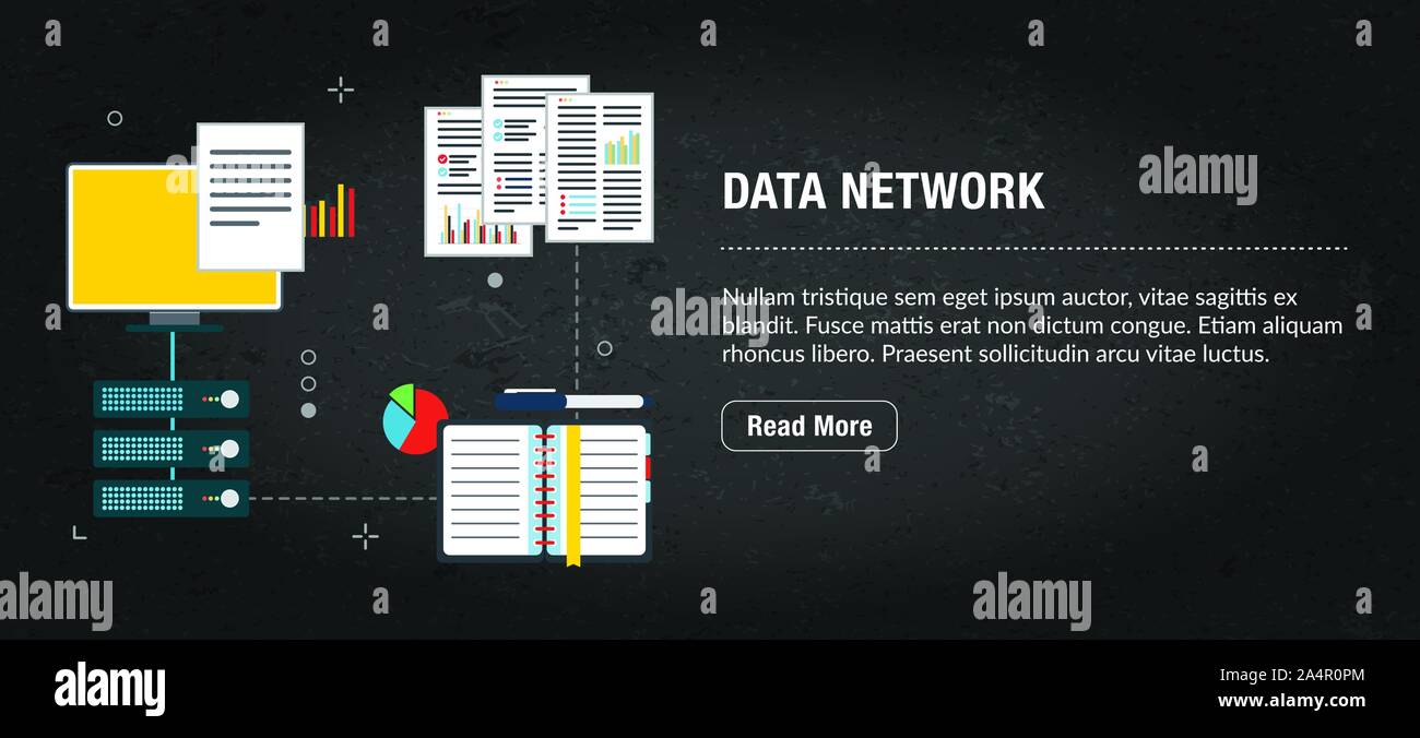 Data network, banner internet with icons in vector. Web banner template ...