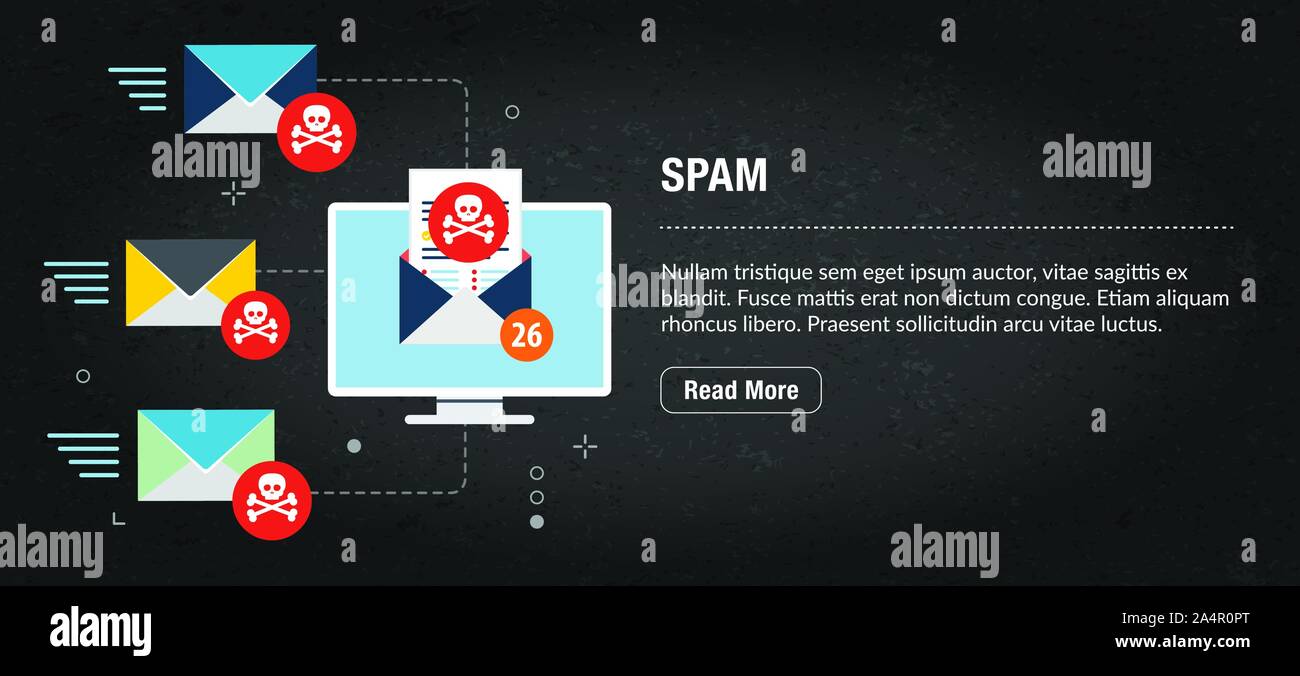 Spam, banner internet with icons in vector. Web banner template for ...