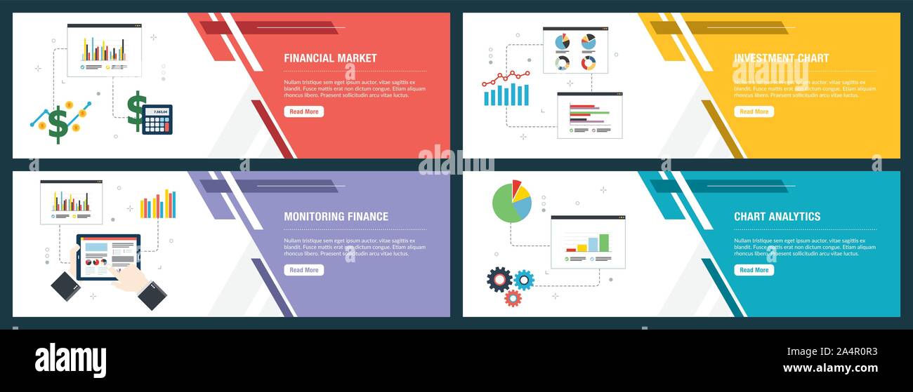 Web banners concept in vector with financial market, investment chart ...