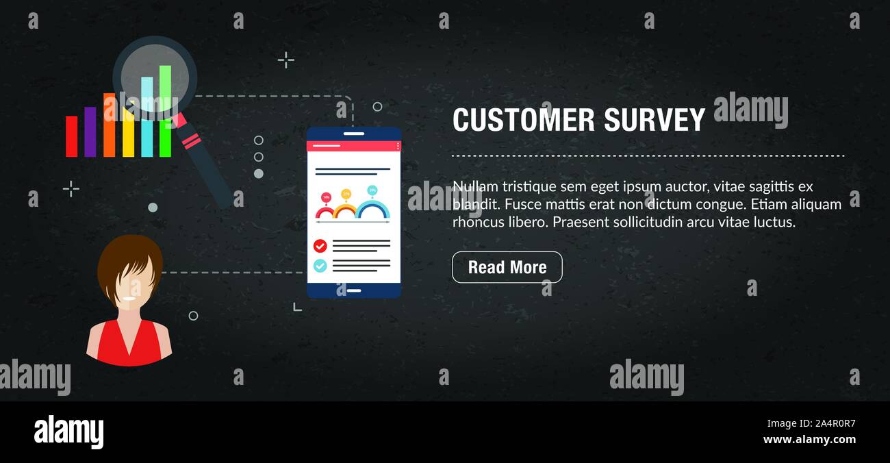 Customer survey concept. Internet banner with icons in vector. Web ...