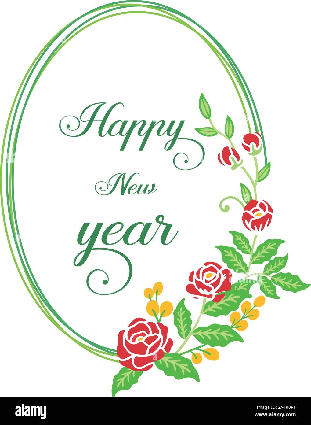 Greeting card or invitation card for happy new year, with art of green ...