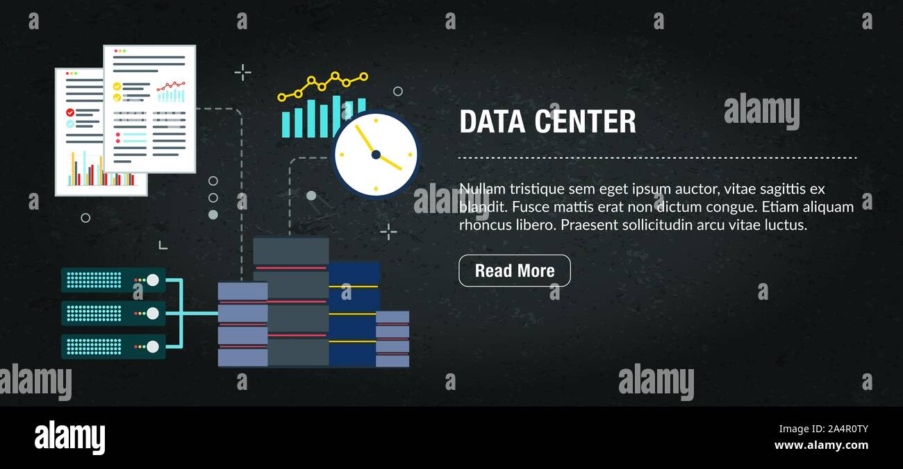 Data center concept. Internet banner with icons in vector. Web banner ...